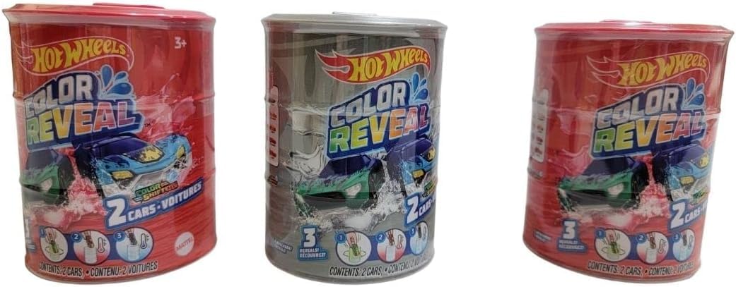 Hot Wheels 2022 Color Reveal Canisters with 2 Surprise Cars Each Bundle of 3 Packs
