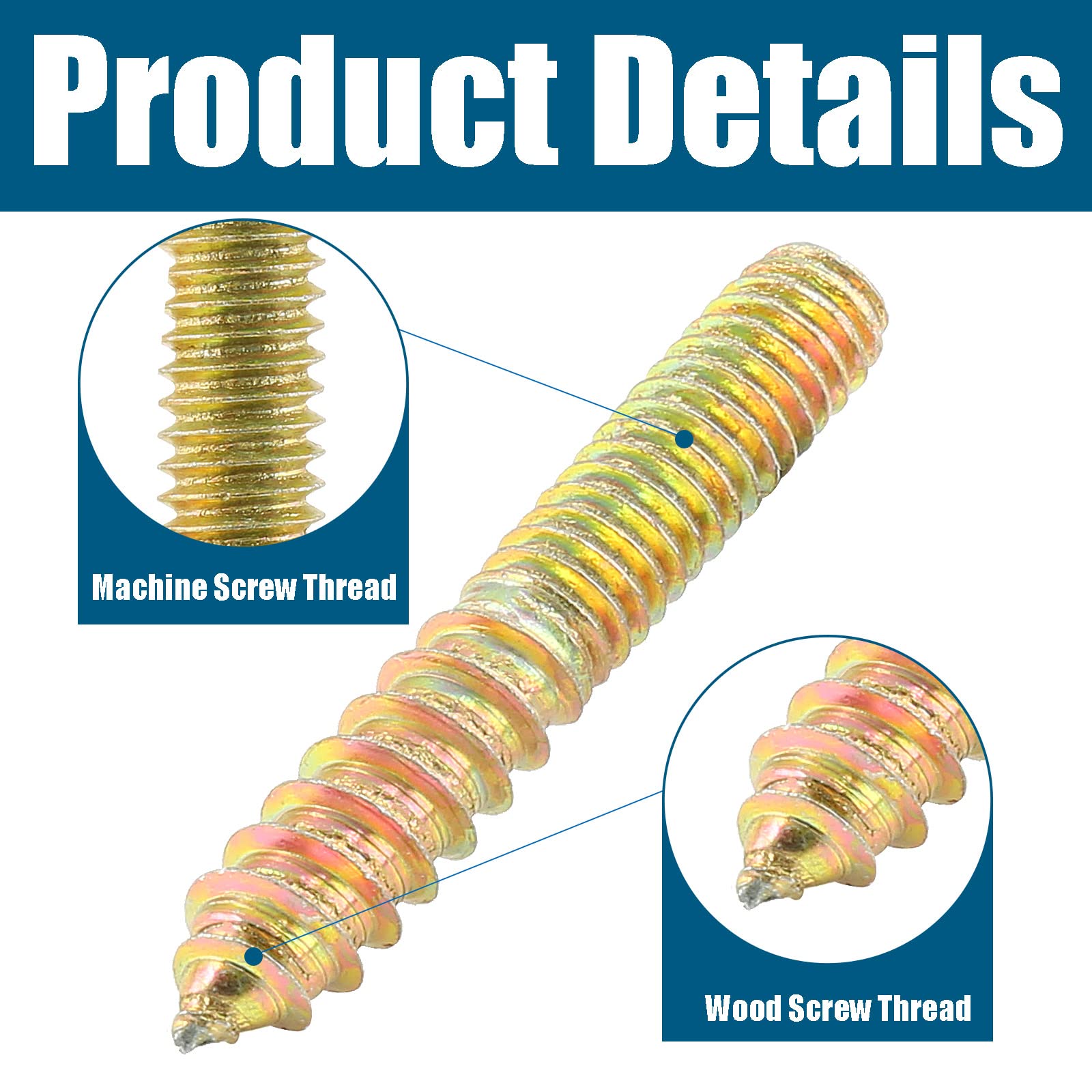 Waziaqoc 8 PCS Hanger Bolts 1/4 x 1-1/2 Inch Double Headed Bolt Self-Tapping Bolts Wood Joint Screw for Furniture