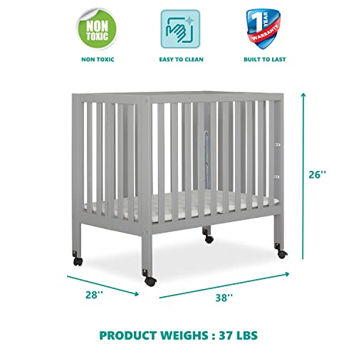Dream On Me Jett Non-Full Sze Foldng CRB n Pebble Grey Removeable Wheels Adjustable Mattress Support Patent Foldng System 1" Mattress Pad ncluded