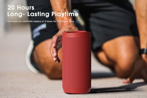 EDUPLINK Bluetooth Speaker, Portable Wireless Speakers, Waterproof IPX7 Speaker, TWS Pairing Stereo, Long Playtime for Home, Travel, Red