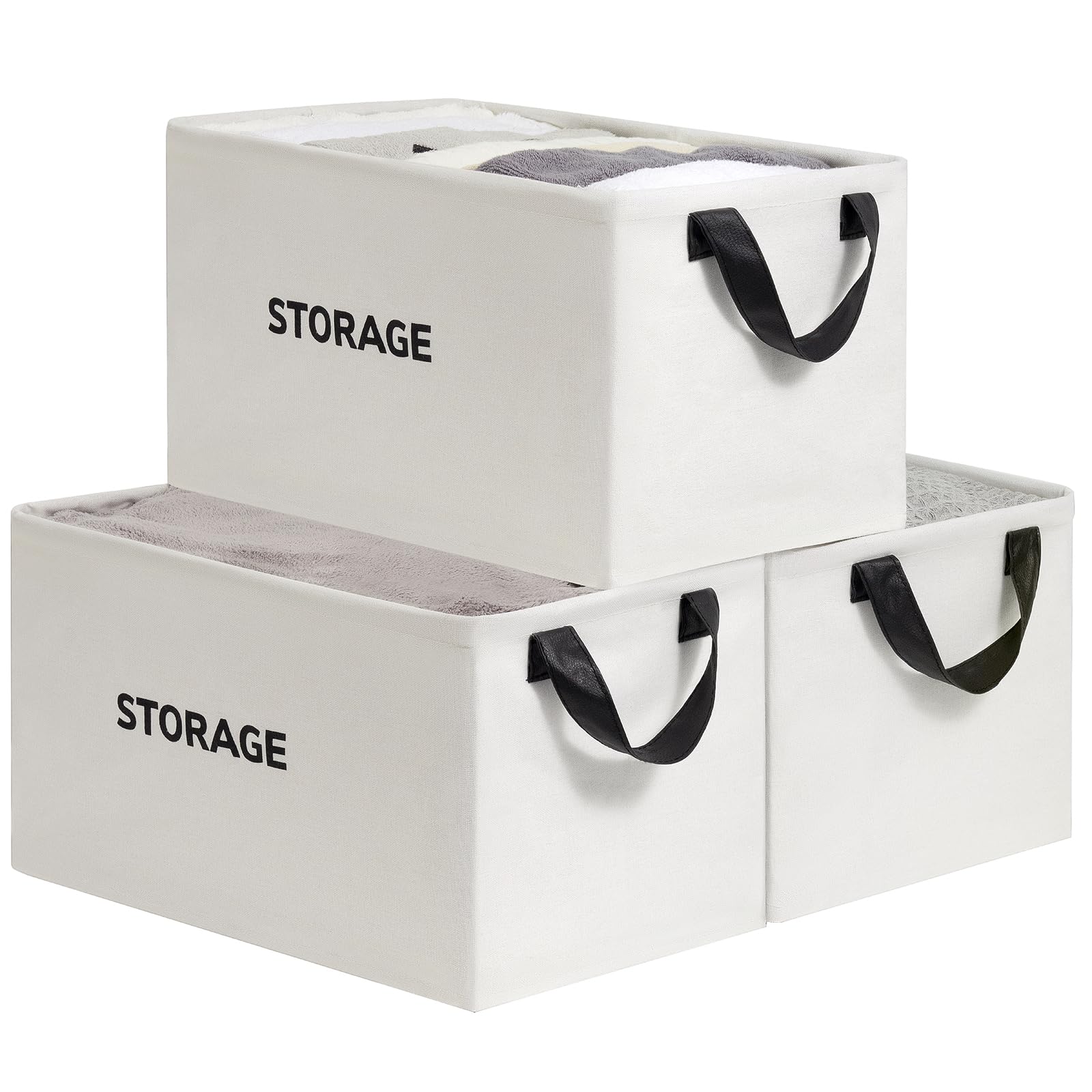 Goodpick Closet Storage Bins Shelf Baskets for Organizing, Decorative Storage Baskets for Bedroom, Cube Organizer Bins for Playroom, Small Laundry Baskets, Beige, 3-Pack, 14.8 x 10.2 x 8.3 inches