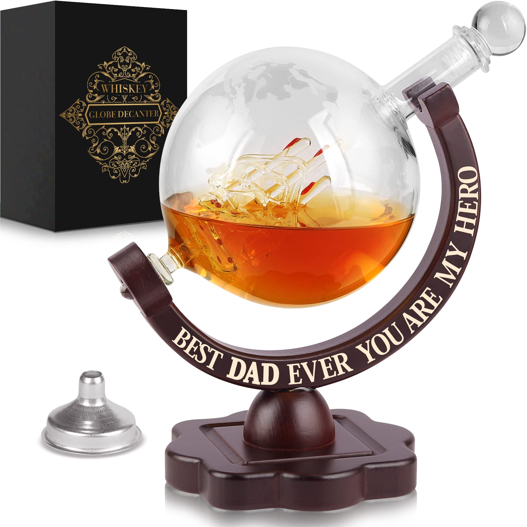 Fathers Day Gift for Dad from Daughter Son - Gifts for Dad, BEST DAD EVER 850ML Whiskey Globe Decanter - Dad Birthday Gift, Dad Gifts, Unique Gift Ideas for Dad - Fathers Day Dad Presents from Kids