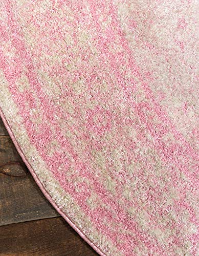 Rugs.com Dover Collection Rug β 5 Ft Round Pink Low-Pile Rug Perfect for Kitchens, Dining Rooms