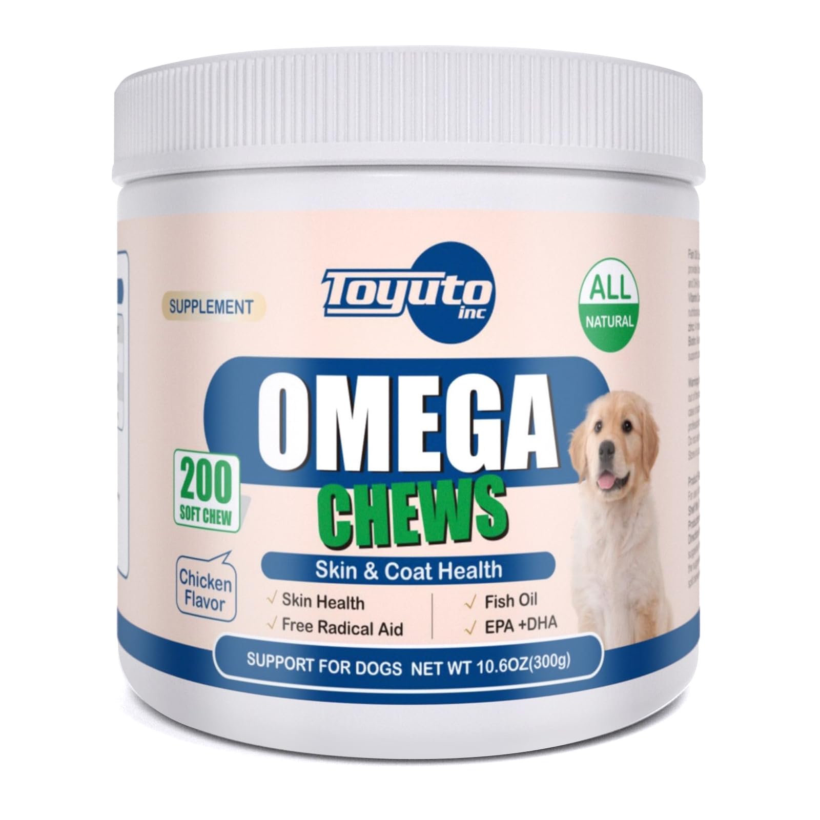 Omega-3 Multivitamin Skin and Coat Supplement for Dogs Omega 3 Fish Oil Supplement, Supports Shedding, Skin & Coat, Immunity, EPA,DHA- 300g(200 Chews)