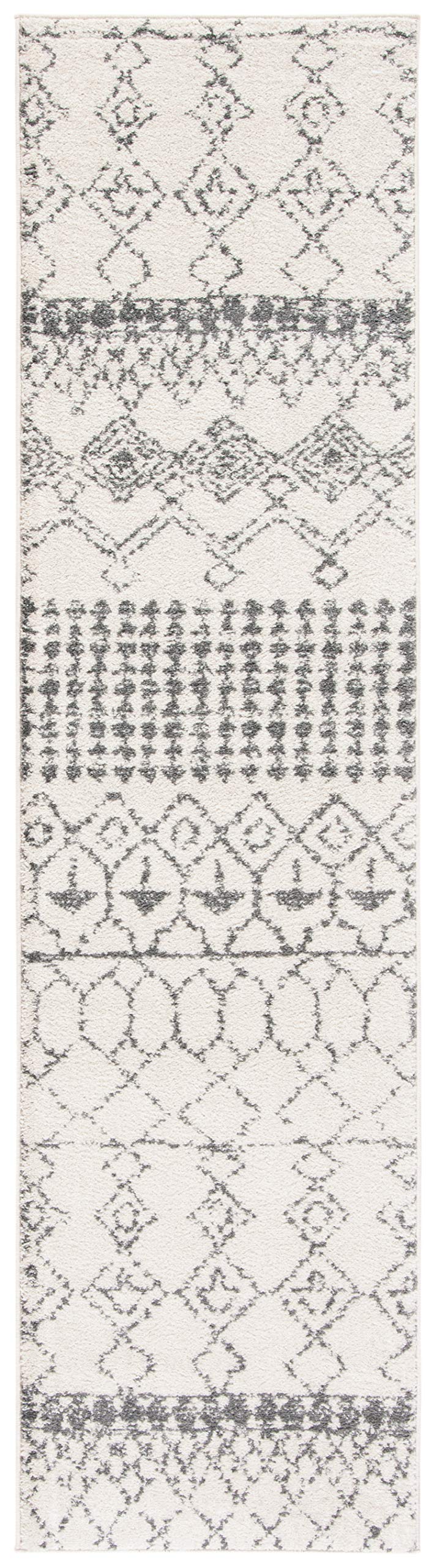 SAFAVIEH Tulum Collection Accent Rug - 2' x 5', Ivory & Grey, Moroccan Boho Distressed Design, Non-Shedding & Easy Care, Ideal for High Traffic Areas in Entryway, Living Room, Bedroom (TUL229A)