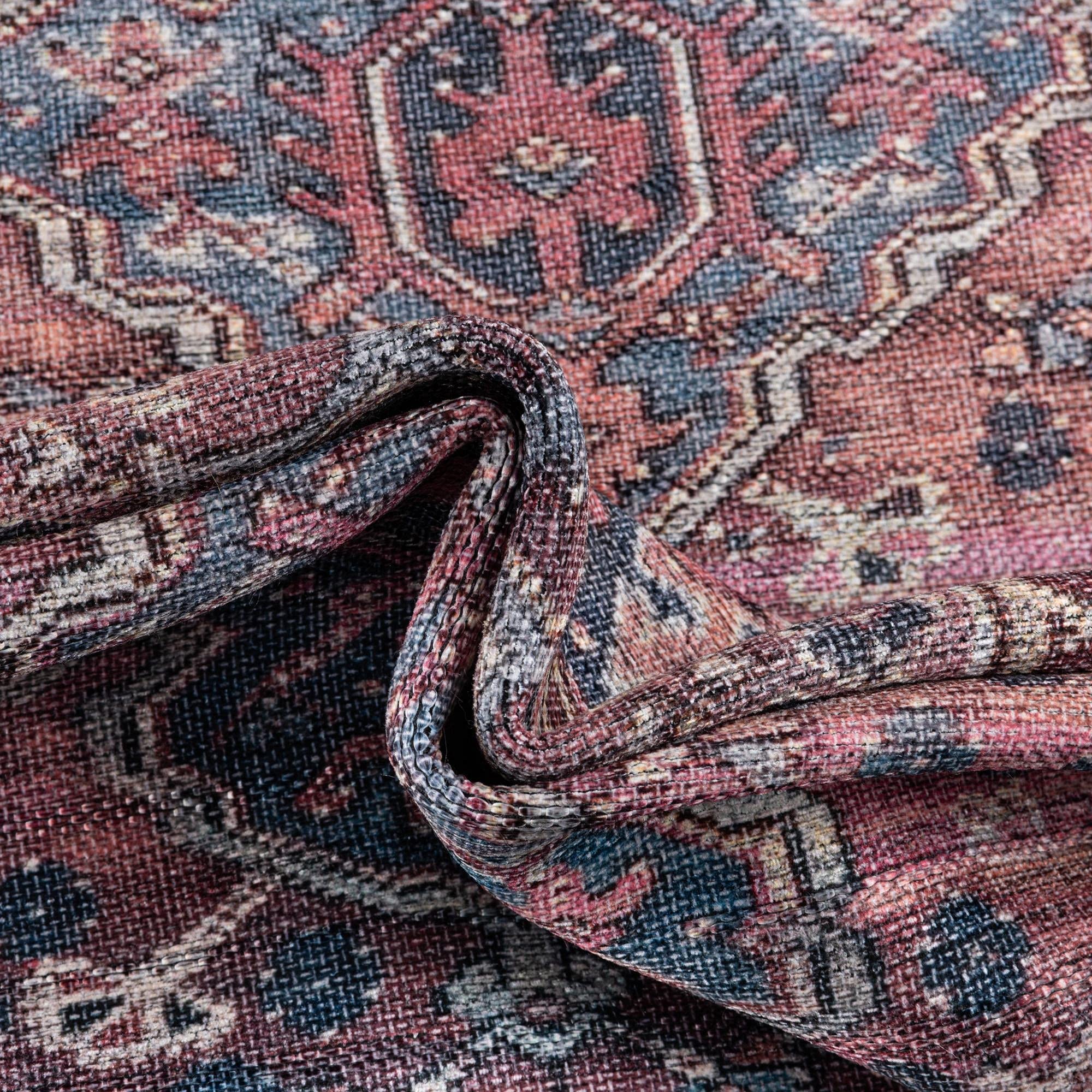 Rugs.com Maahru Collection Washable Rug – 2' x 3' Oval Rust Red Low-Pile Rug Perfect for Living Rooms, Large Dining Rooms, Open Floorplans