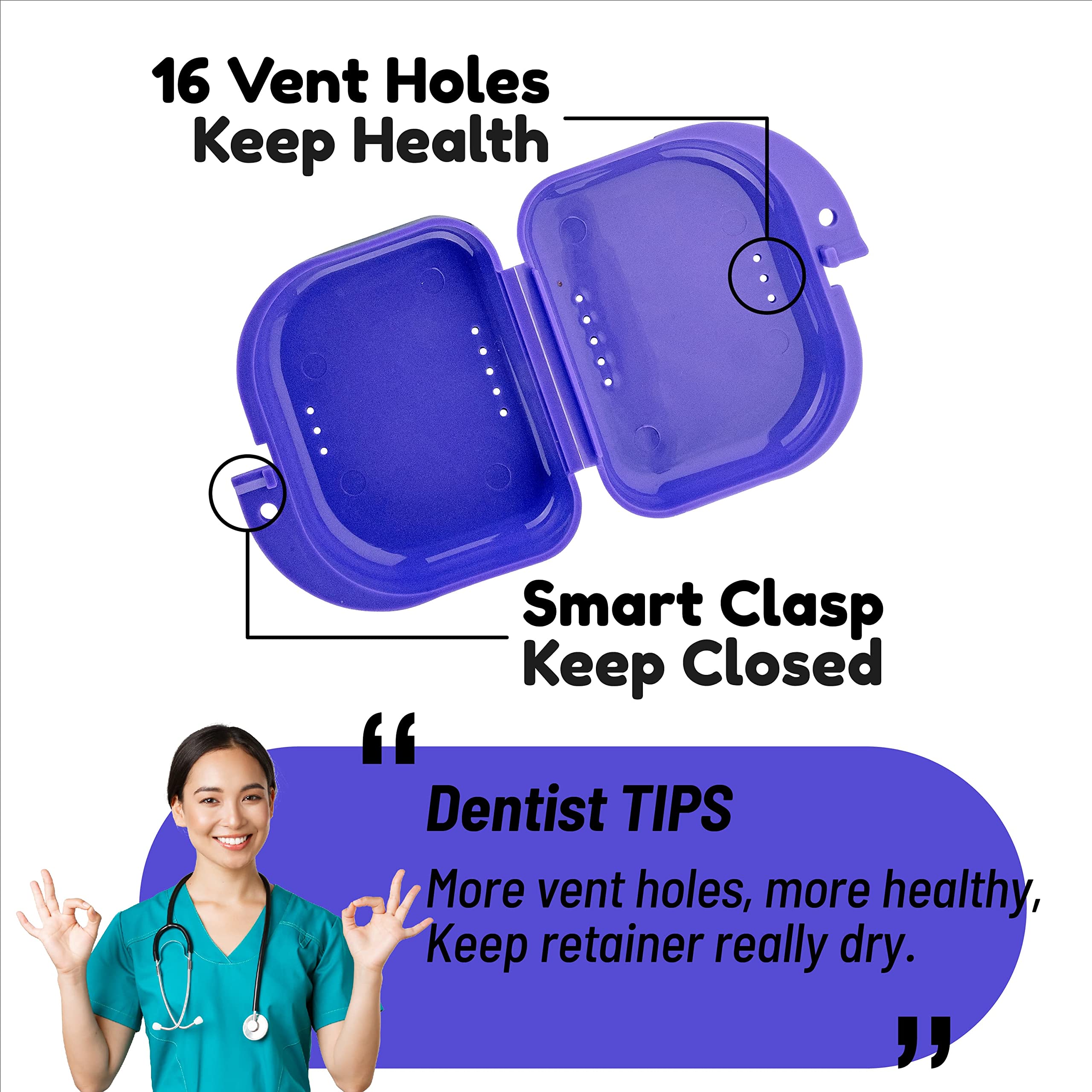 HOUSYLOVE Retainer Cases Cute, Retainer Holder Case 2 Pack, Aligner Case with Colorful Novelty Cute Patterns, Night Guard Case with Liquid Marble Patterns (Blue, Purple)