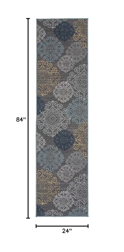Rugshop Modern Floral Swirl Design Non-Slip (Non-Skid) Area Rug Runner 2' X 7' (22" X 84") Gray