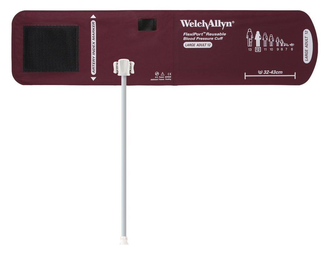Welch Allyn REUSE-12-1MQ FlexiPort Reusable Blood Pressure Cuffs with One-Tube Locking Type Connectors, Large Adult, Size 12