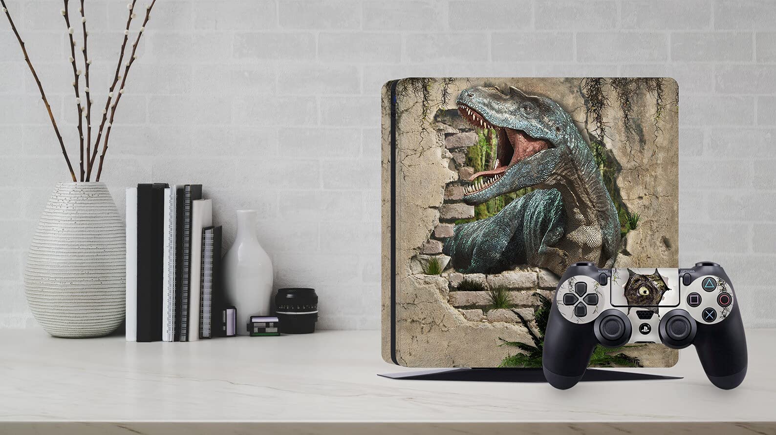 ZOOMHITSKINS Compatible with PS4 Slim Skin, Dinosaur T rex World Prehistory Reptile, Durable & Fit, 3M Vinyl, Made in The USA