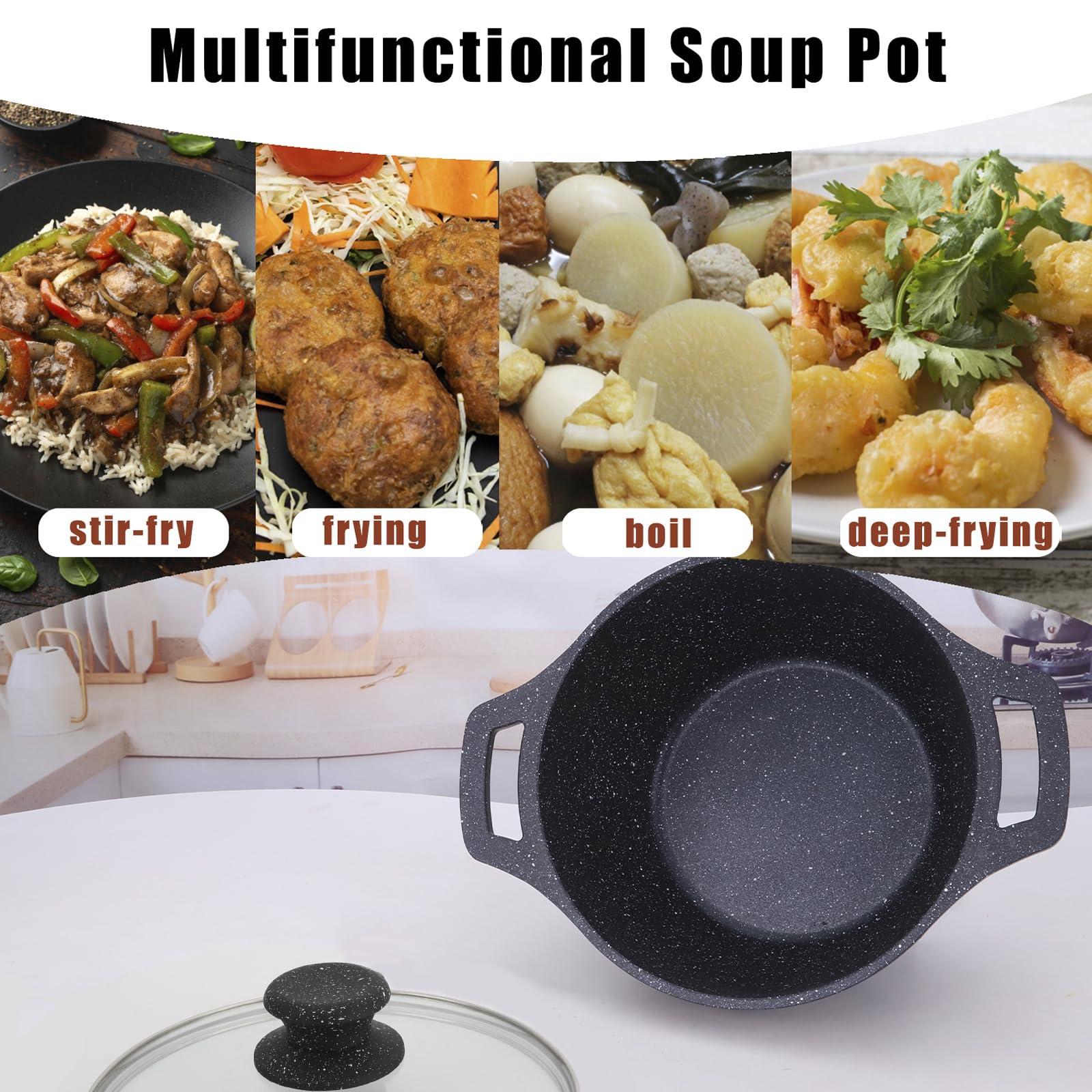 Onamisch Nonstick Stock Pot with Lid 7.34 Quart Dish Cookware Compatible with All Stovetops (Gas, Electric & Induction) 11 Inch