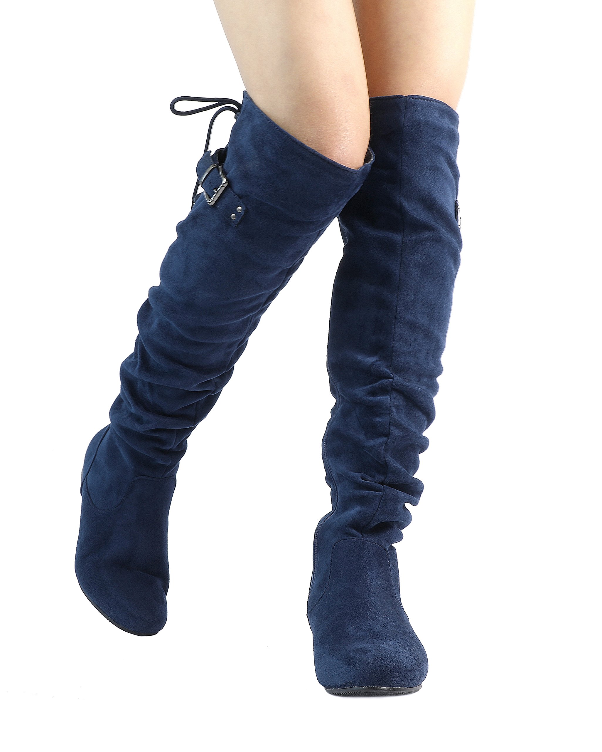 DREAM PAIRS Women's Colby Blue Over The Knee Pull On Boots - 9 M US