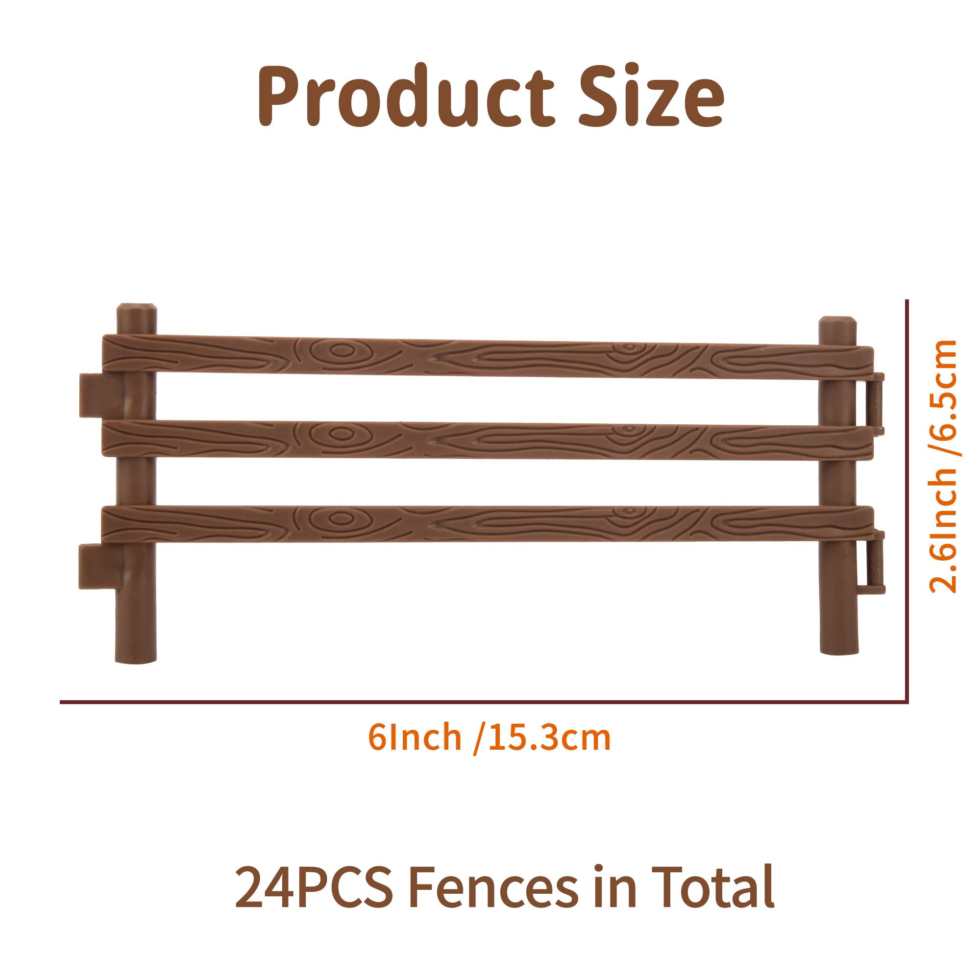 Toymany 24PCS Plastic Corral Fencing Playset Accessories for Farm Animals Figurines, Cake Toppers - Educational Gift for Kids and Toddlers