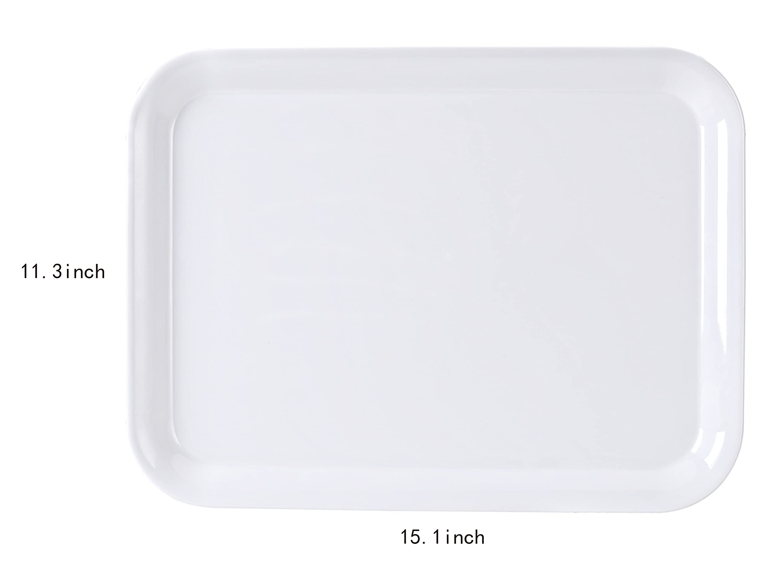 FlosSolis 15.1"x11.3" White Serving Tray Set of 2, Melamine Rectangular Serving Tray/Platters Stackable Sturdy and Easy Clean for Serving Food,Fruit,Desserts,Breakfast,Meals,BPA Free