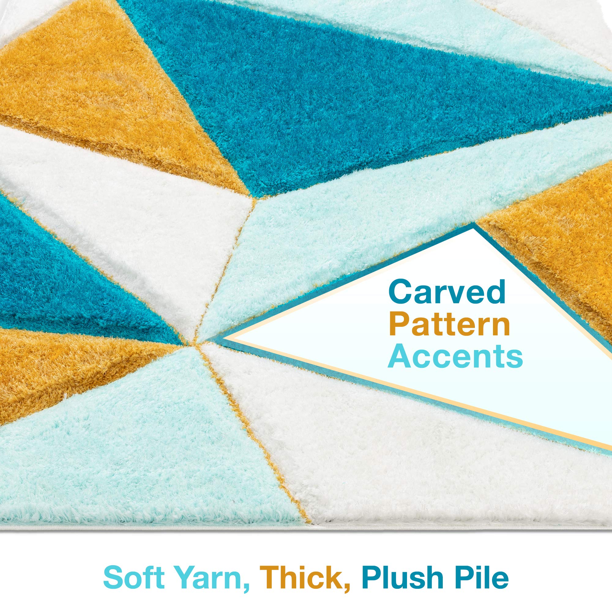 Well Woven Walker Blue Triangle Boxes Thick Soft Plush 3D Textured Shag (5'3" x 7'3") Area Rug