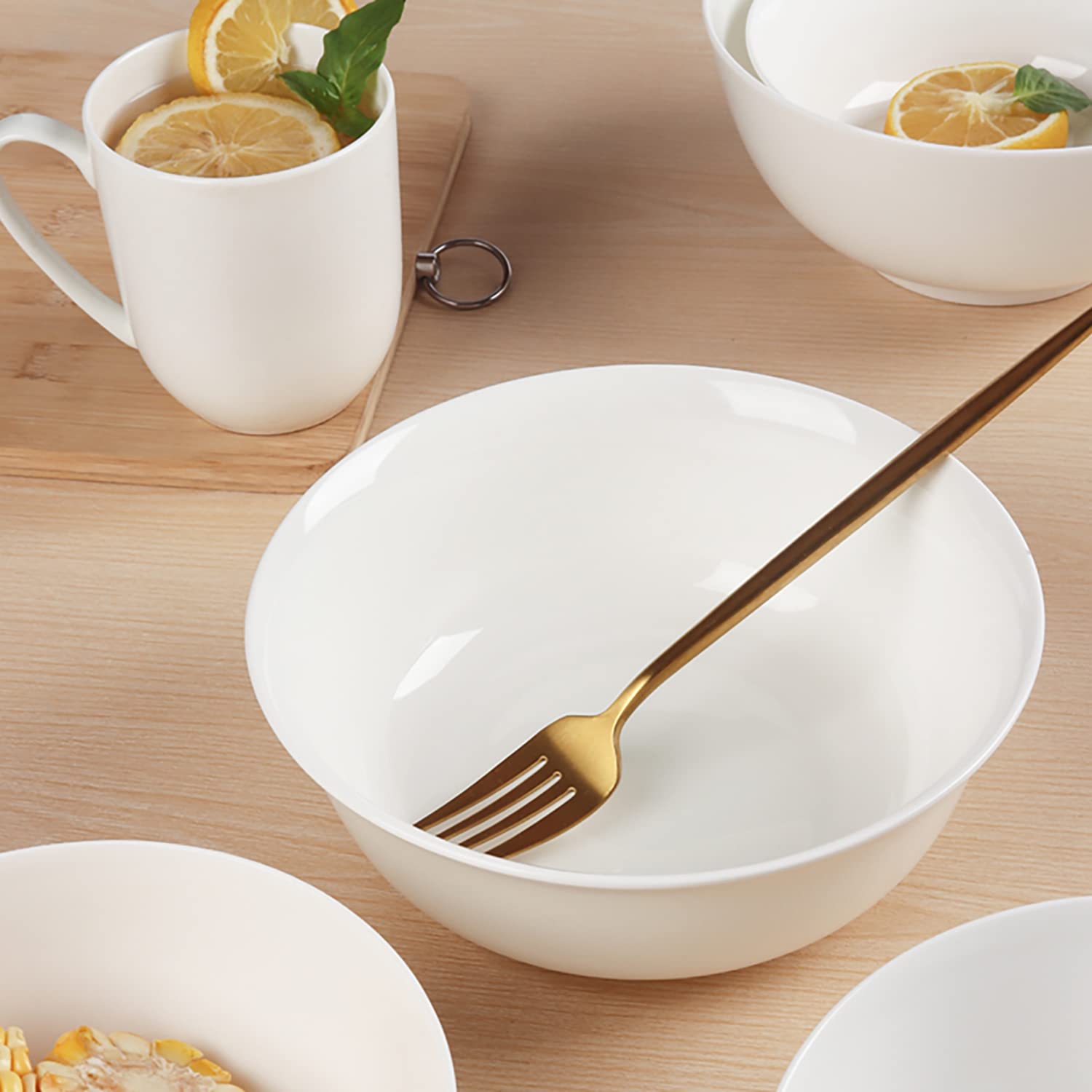 Gang Rinpoche Cereal Bowl Sets, 20OZ Bone China Bowl of 4pcs, White Lightweight Porcelain Dinnersets, Snack Plate for Kitchen, Dishwasher & Microwave Safe (Moonlight)