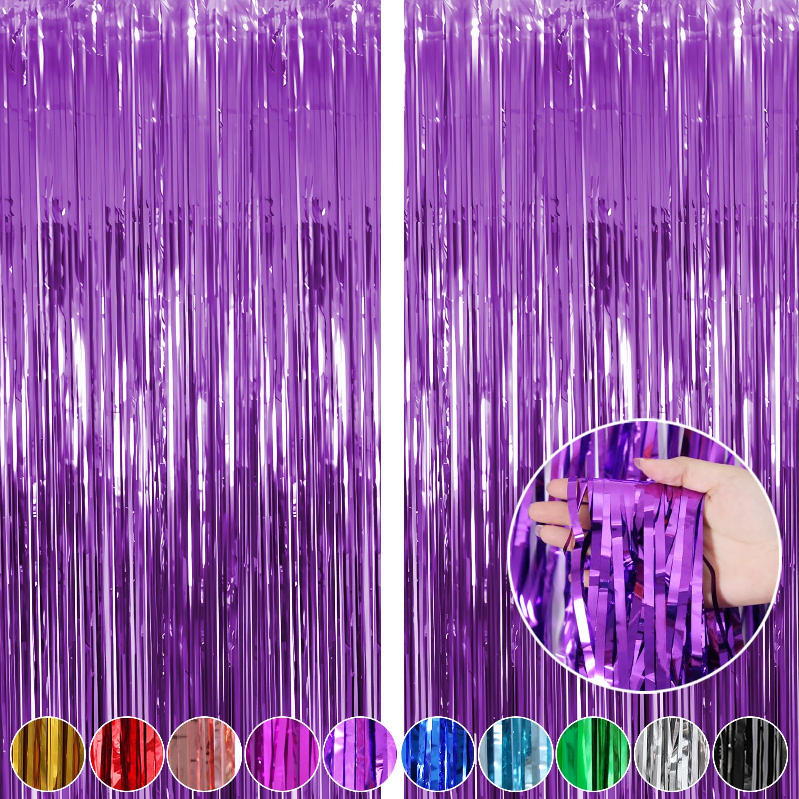 Fringe Curtains Party Decorations, Tinsel Streamers Birthday Party Decorations, Fringe Backdrop for Graduation, Baby Shower, Gender Reveal, Disco Party (2 Pack, Purple)