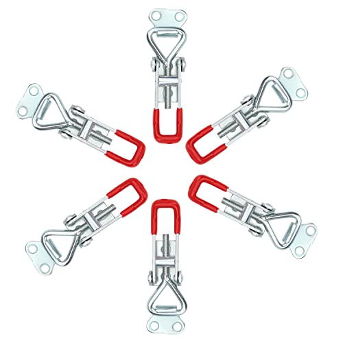 Favordrory 6 Pack Toggle Latch Clamp, Pull Latch, Adjustable Toggle Clamp Latch, Heavy Duty Toggle Latch, 150Kg 330Lbs Holding Capacity (25 Pieces Screws) Red + Silver
