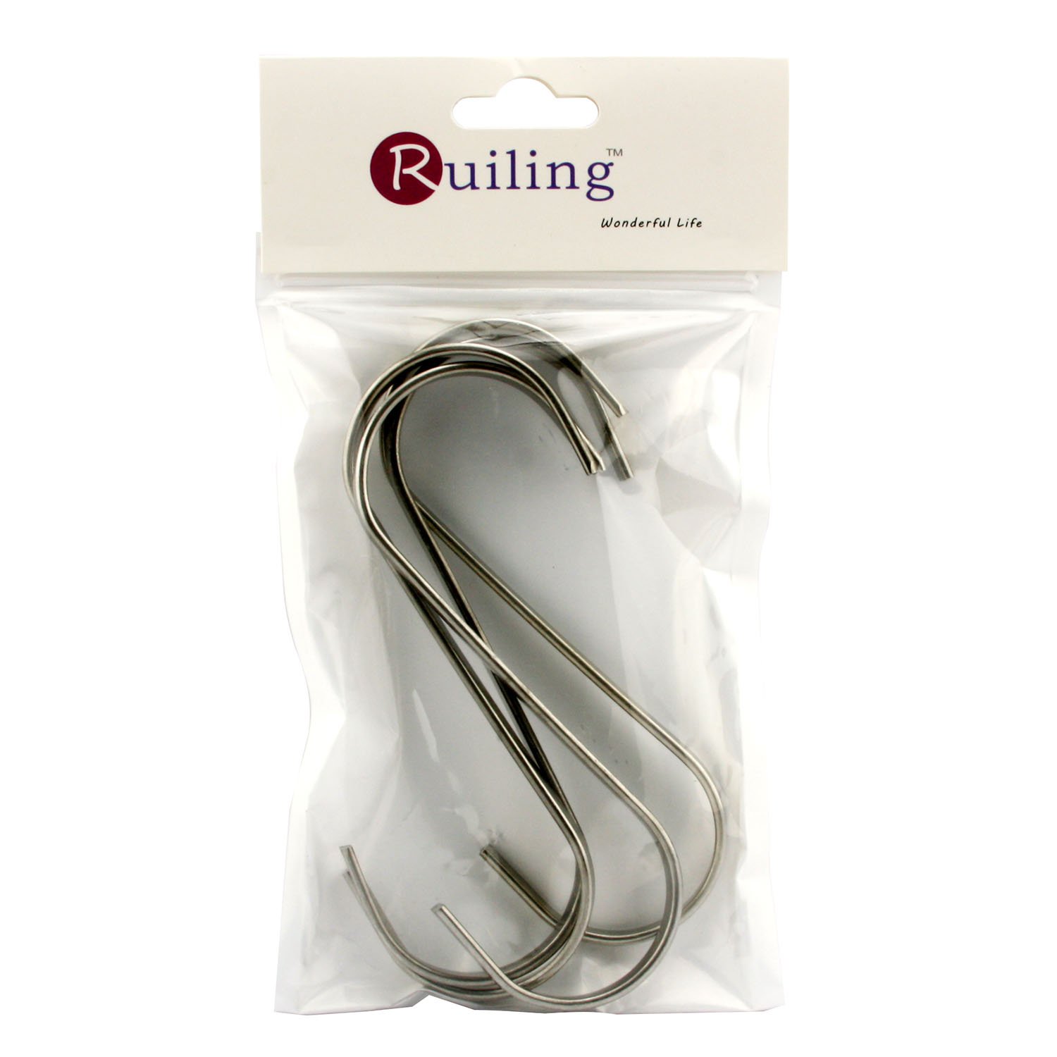 RuiLing Premium 4-Pack Size Extra Large Brushed Stainless S Hooks Kitchen Pot Pan Hanger Clothes Storage Rack, XXL/Flat, Metal