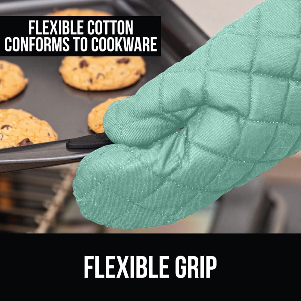 Gorilla Grip Silicone Oven Mitts and Cotton Oven Mitts Set, Both in Mint Color, Soft Quilted Lining, Heat Resistant, 2 Item Bundle