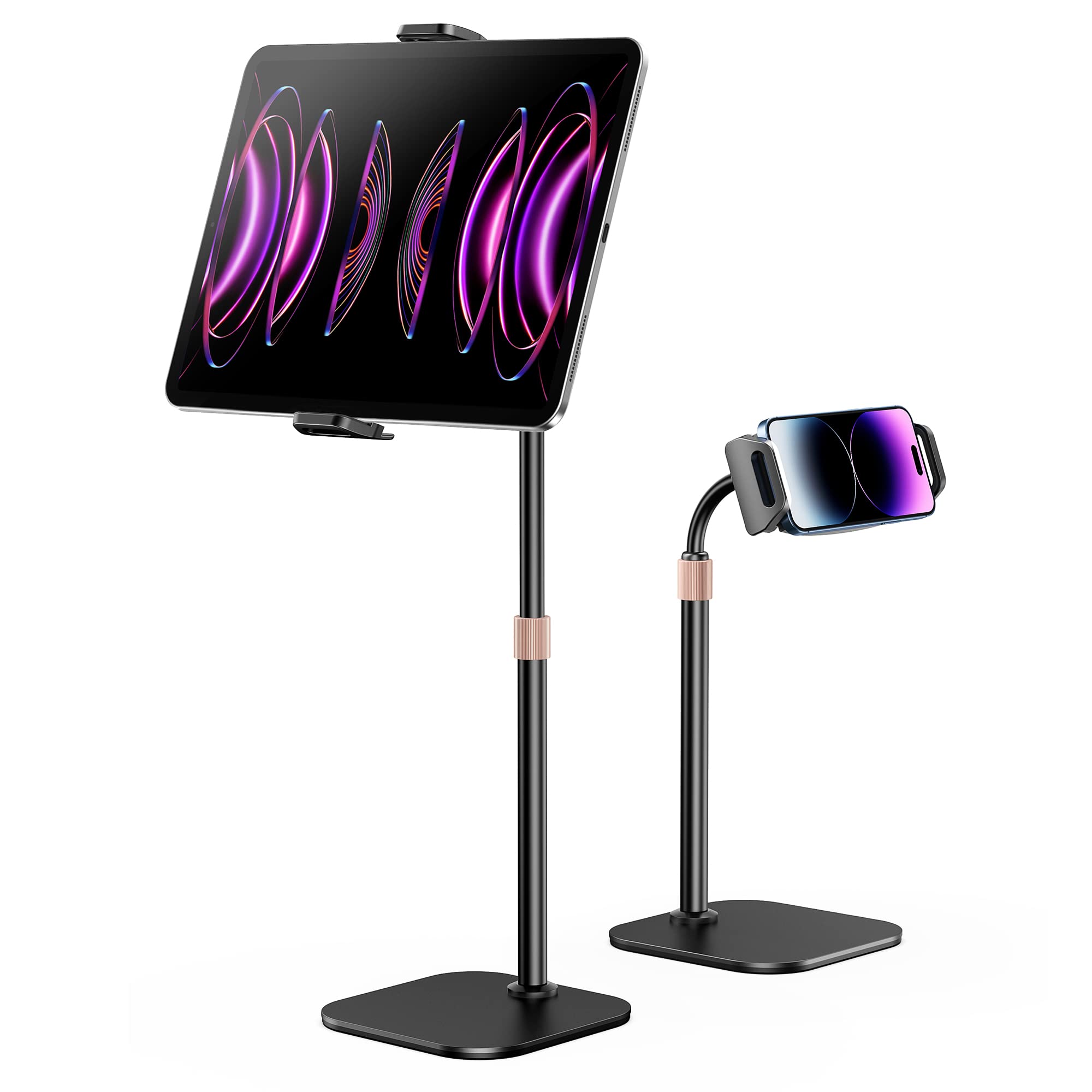 GUSGU Tablet Stand for Desk, Adjustable Height & Upgraded Clamp, Tablet Holder for 5.4”-12.9” Devices, Compatible with iPad Pro/Mini/Air, iPhone, Kindle, Fire HD
