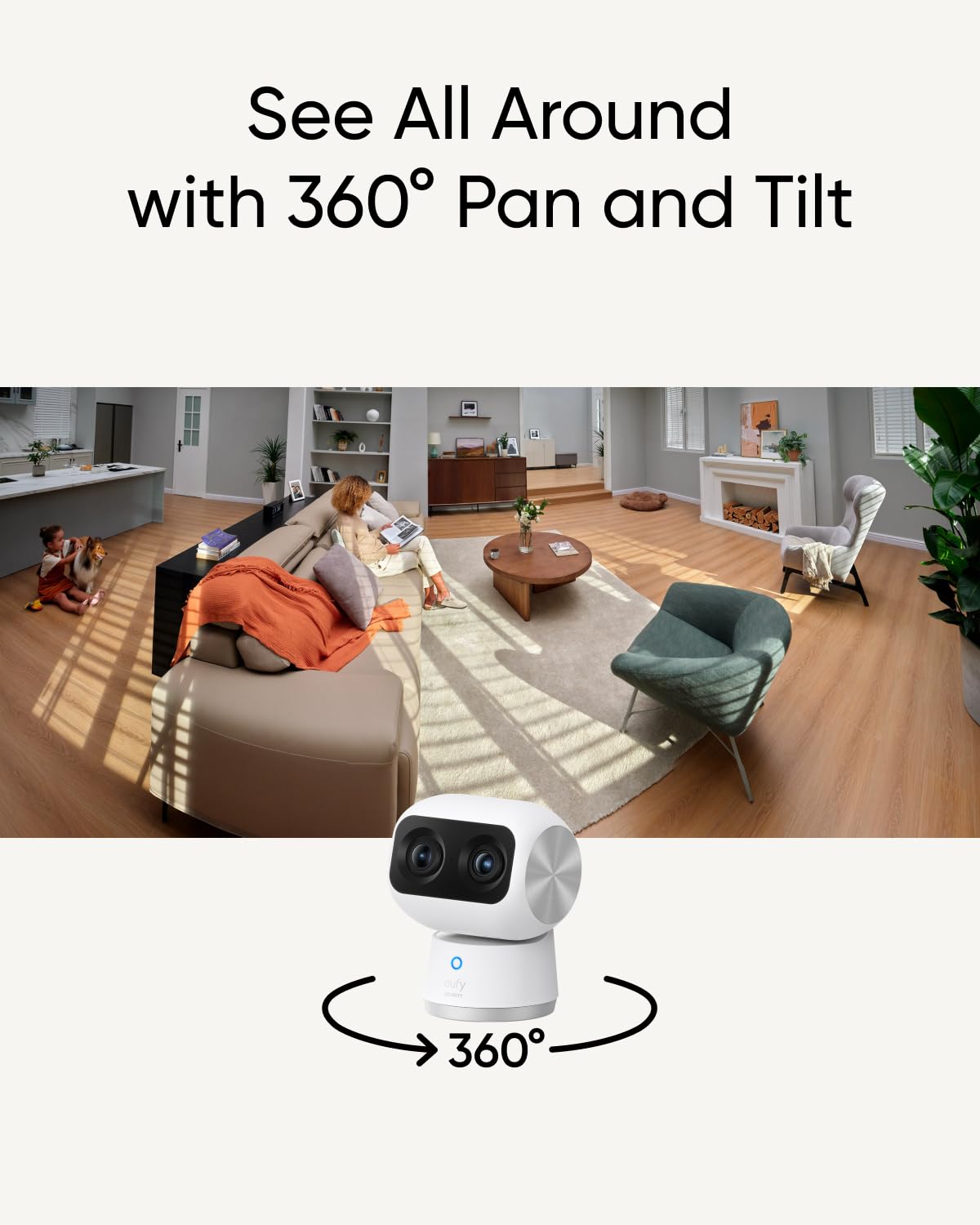 eufy Security Indoor Cam S350, Dual Cameras, 4K UHD Resolution Security Camera with 8× Zoom and 360° PTZ, Human/Pet AI, Ideal for Baby Monitor/ /Home Security, Dual-Band Wi-Fi 6, Plug in