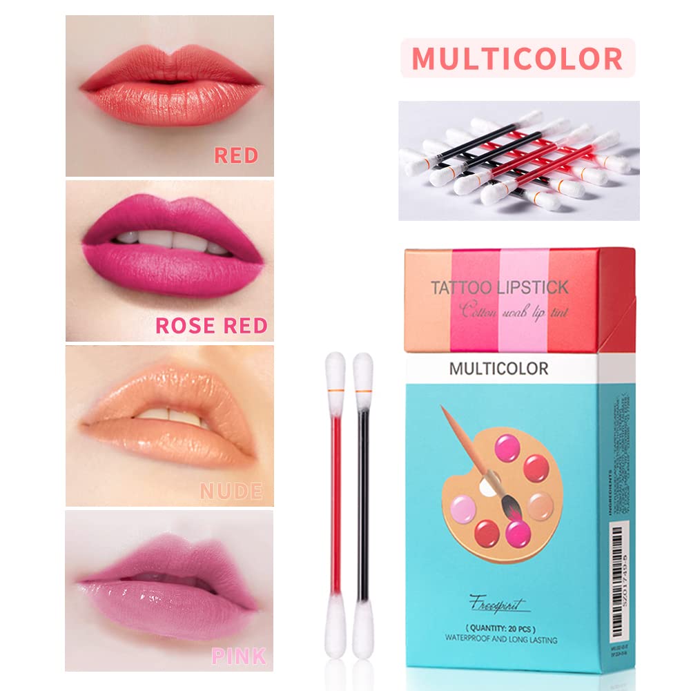 Eliversion 20Pcs Waterproof Non-Stick Lip Tint Cotton Swab, Long Lasting Matte Lip Gloss Applicator
