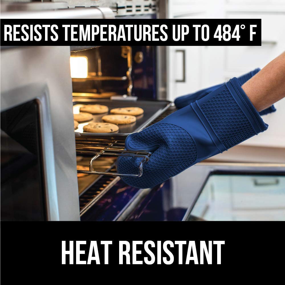 Gorilla Grip Silicone Oven Mitts Set and Box Grater, Both in Blue Color, Oven Mitts are Heat Resistant, Grater is 4-Sided, Includes Detachable Container, 2 Item Bundle