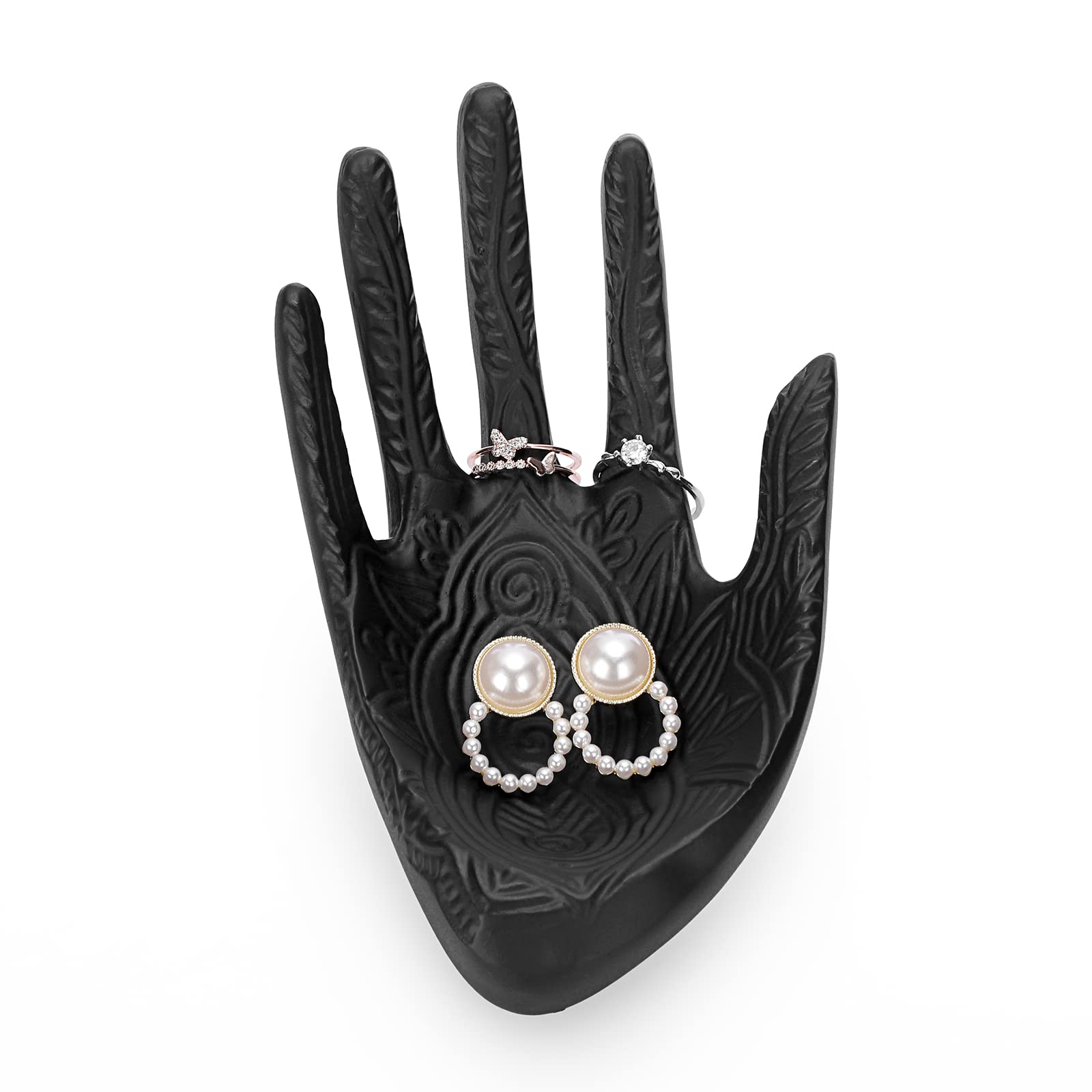 ELLDOO Buddha Hand Jewelry Tray Rings Holder Jewelry Display Hand jewelry Holder Trinket Dish Storage Decoration, Black