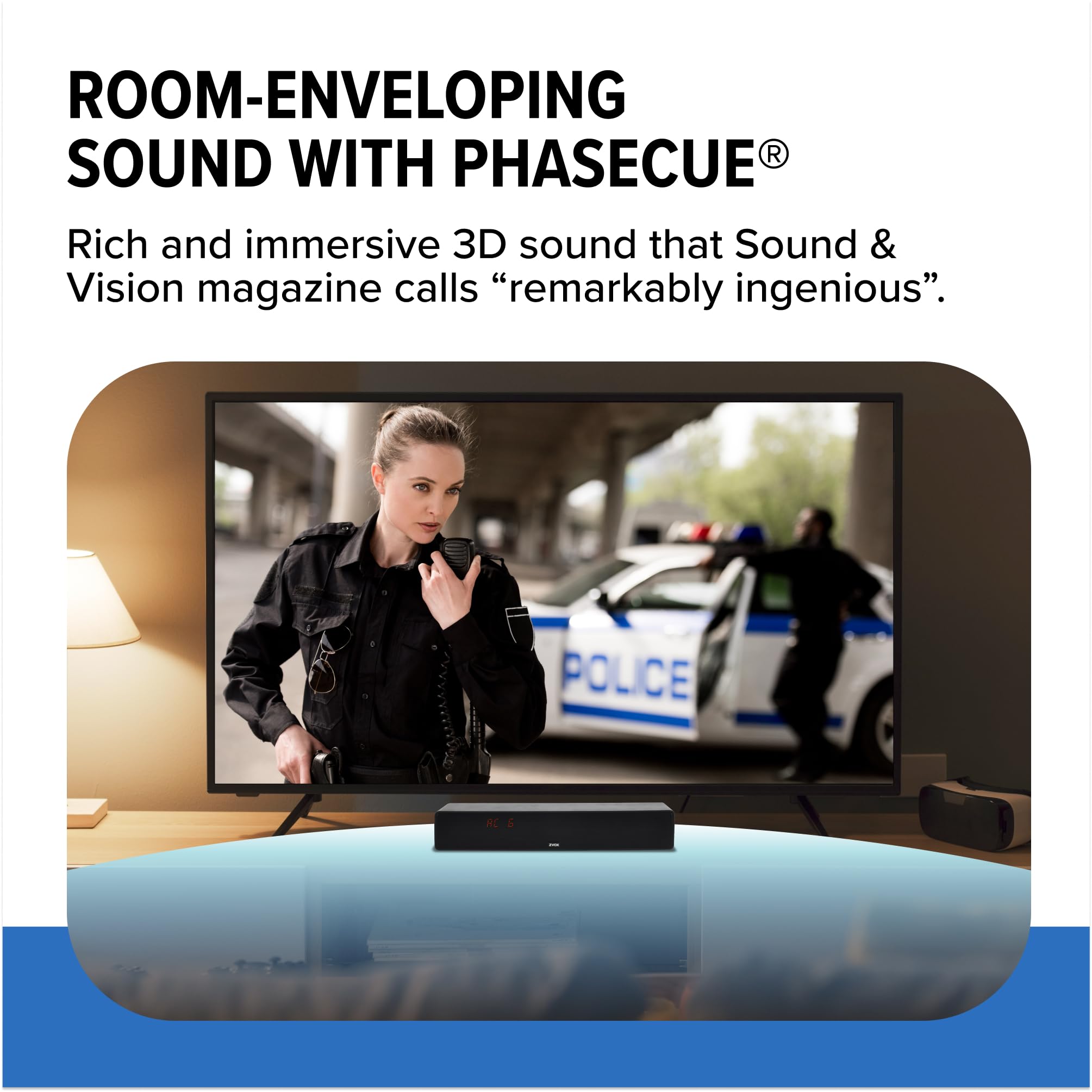 ZVOX AccuVoice AV157 Dialogue Clarifying Soundbar - Patented Hearing Technology with Voice Boost, Ultimate Low-Profile TV Speakers Soundbar, Perfect for Home Theater and Smart TV - Espresso