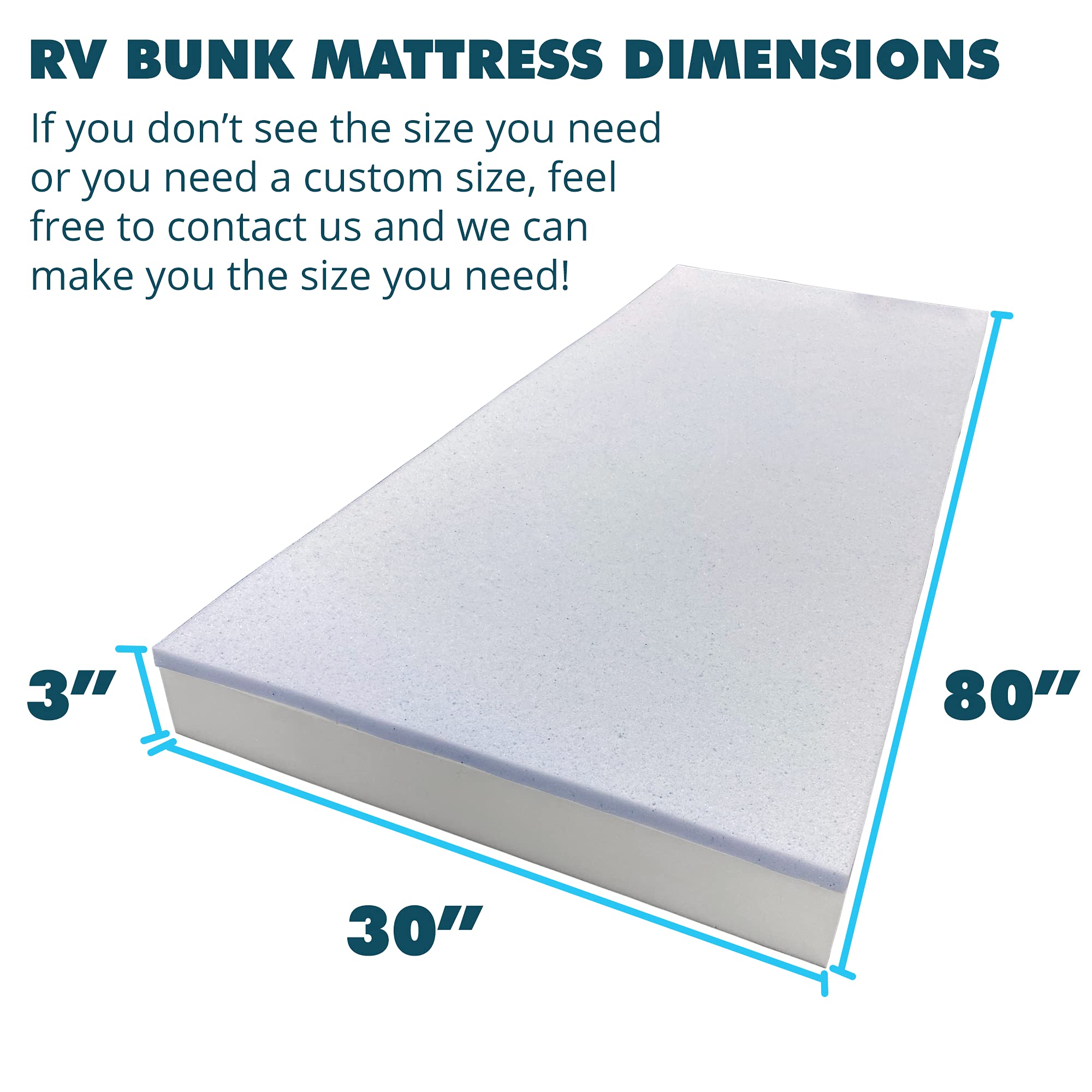 Foamma 3" x 30" x 80" Gel Memory Foam RV Bunk Mattress Replacement, Medium Firm, Pressure Relieving, Cooling Premium Comfort, USA Made, No Cover