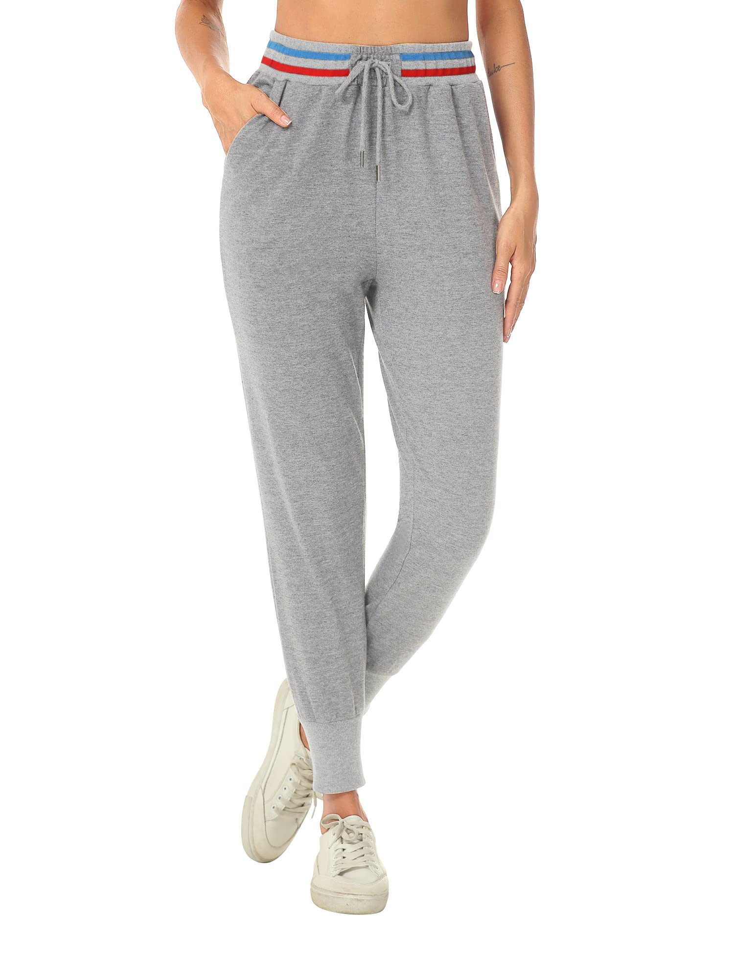 FIVASU Women's Sweatpants Joggers - Lightweight Soft Lounge Yoga Pants High Waisted Tapered Sweat Pants with Pockets Light Grey L