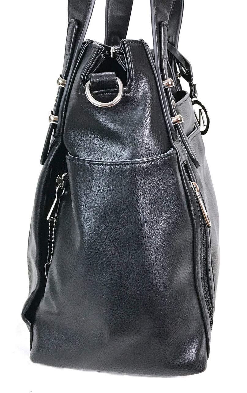 Zzfab Multi Pockets Double Handles Faux Leather Concealed Carry Purse with Hidden Locking Zipper Turquoise