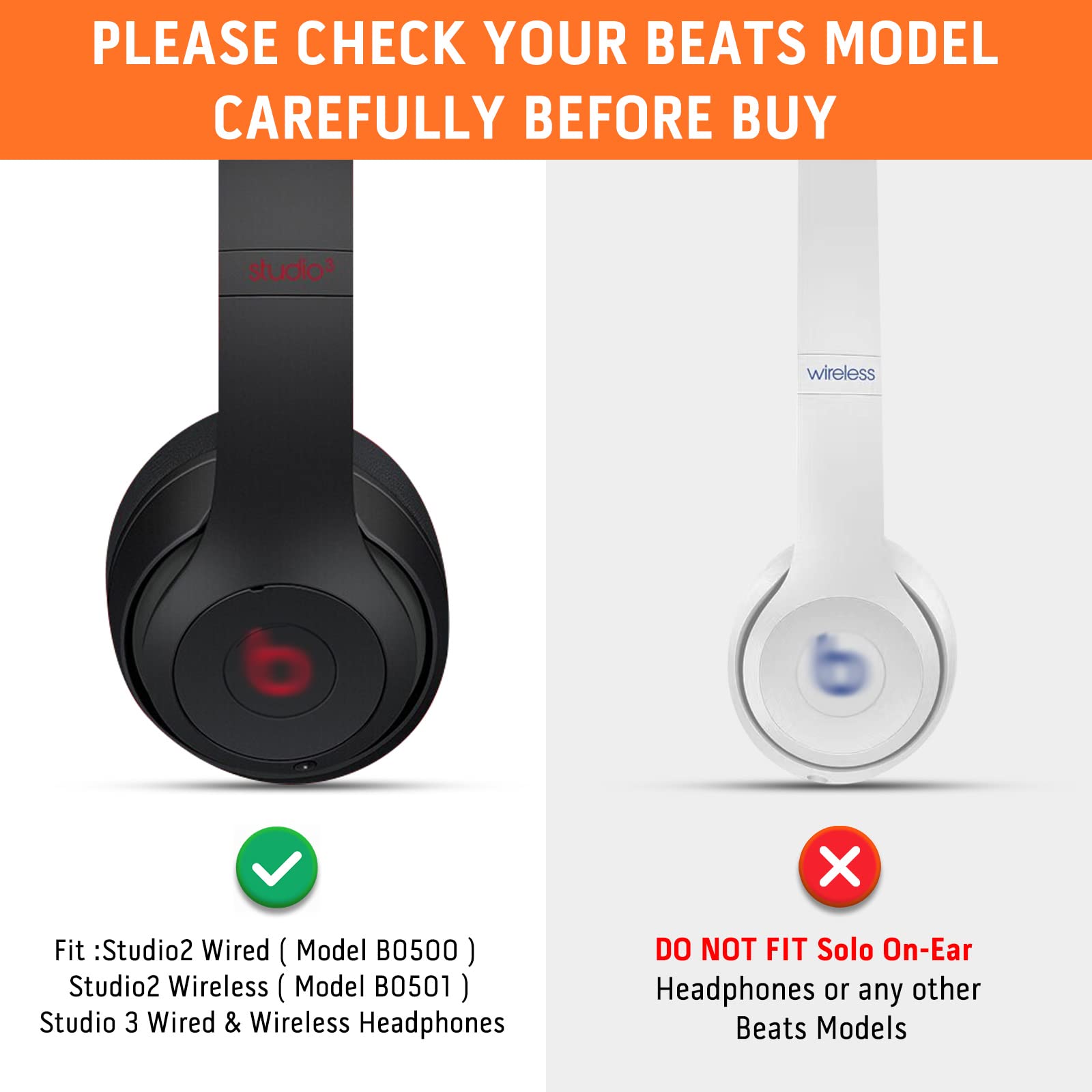 GVOEARS Replacement Ear Pads for Beats Studio 3, Ear Cushions for Beats Studio 2&Studio 3 Wired & Wireless Not Fit Beats Solo On-Ear Headphone with Noise Isolation Memory Foam