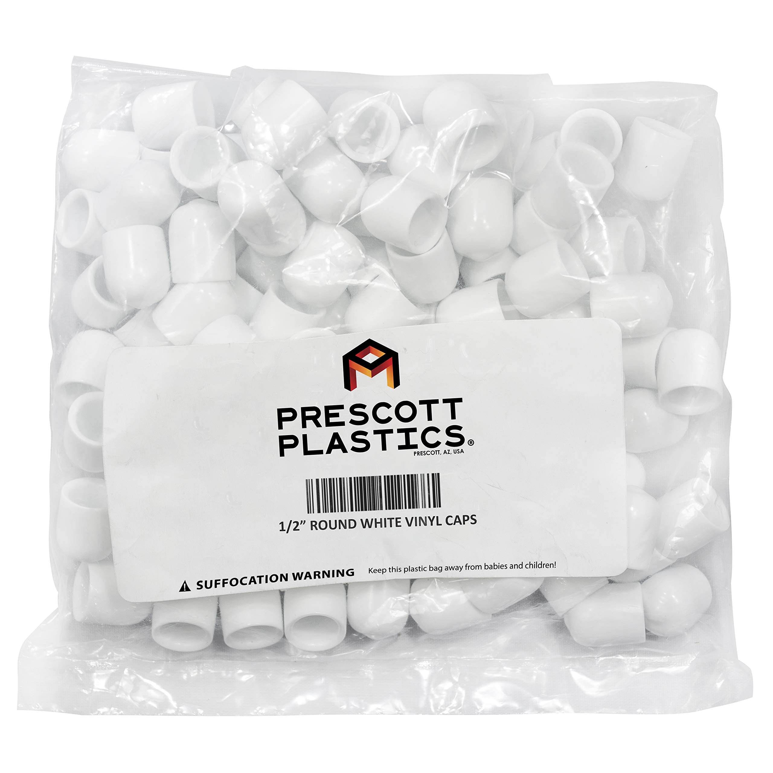 Prescott Plastics Made in USA 1/2" 0.5" Inch Round Vinyl Plug Insert (20 Pack), White Rubber End Cap for FDA Food Grade, Fence, Glide Insert for Pipe Post and Furniture