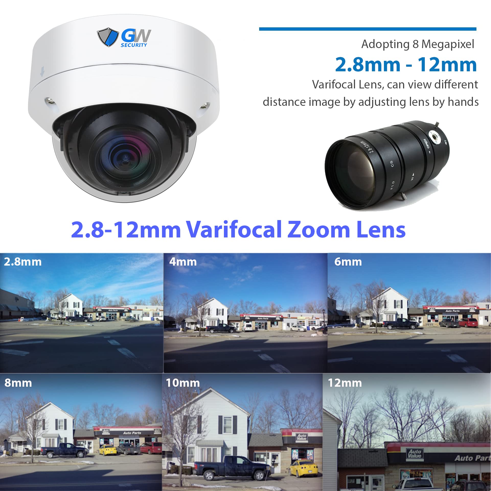 GW Security 4K 8MP Outdoor/Indoor 2.8-12mm Varifocal Lens PoE IP Microphone Dome Security Camera (GW8571MIC)