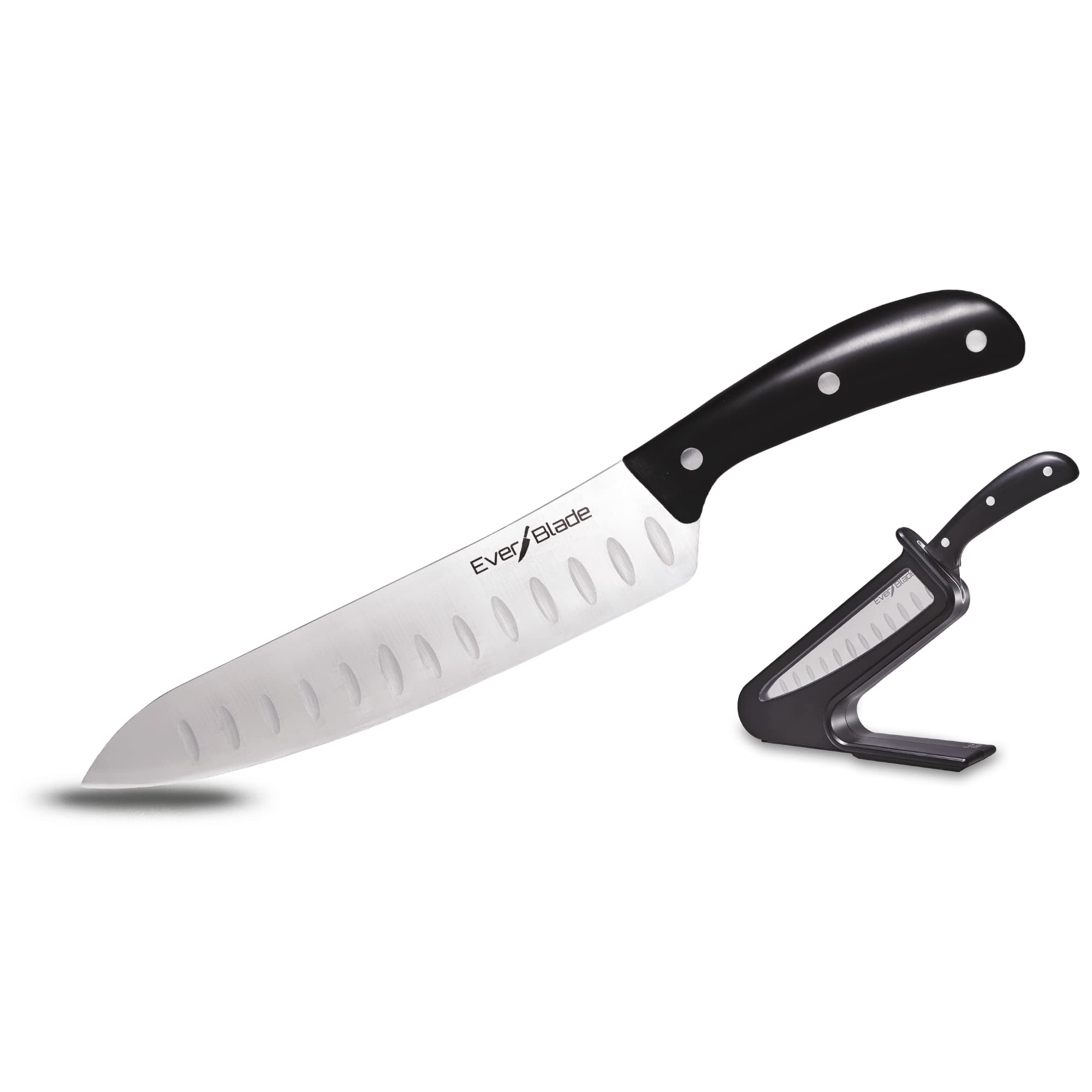 Ontel EverBlade Self Sharpening Professional Chef Knife, Deluxe Edition with Non-Stick Surface, German Steel Kitchen Knife in Knife Block with Convex Edge for Easy Slicing, Versatile & Durable