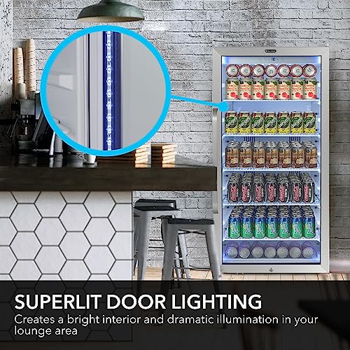 Whynter CBM-815WS Freestanding 8.1 cu. ft. Stainless Steel Merchandiser Superlit Door and Lock β White Commercial Beverage Refrigerator, Silver