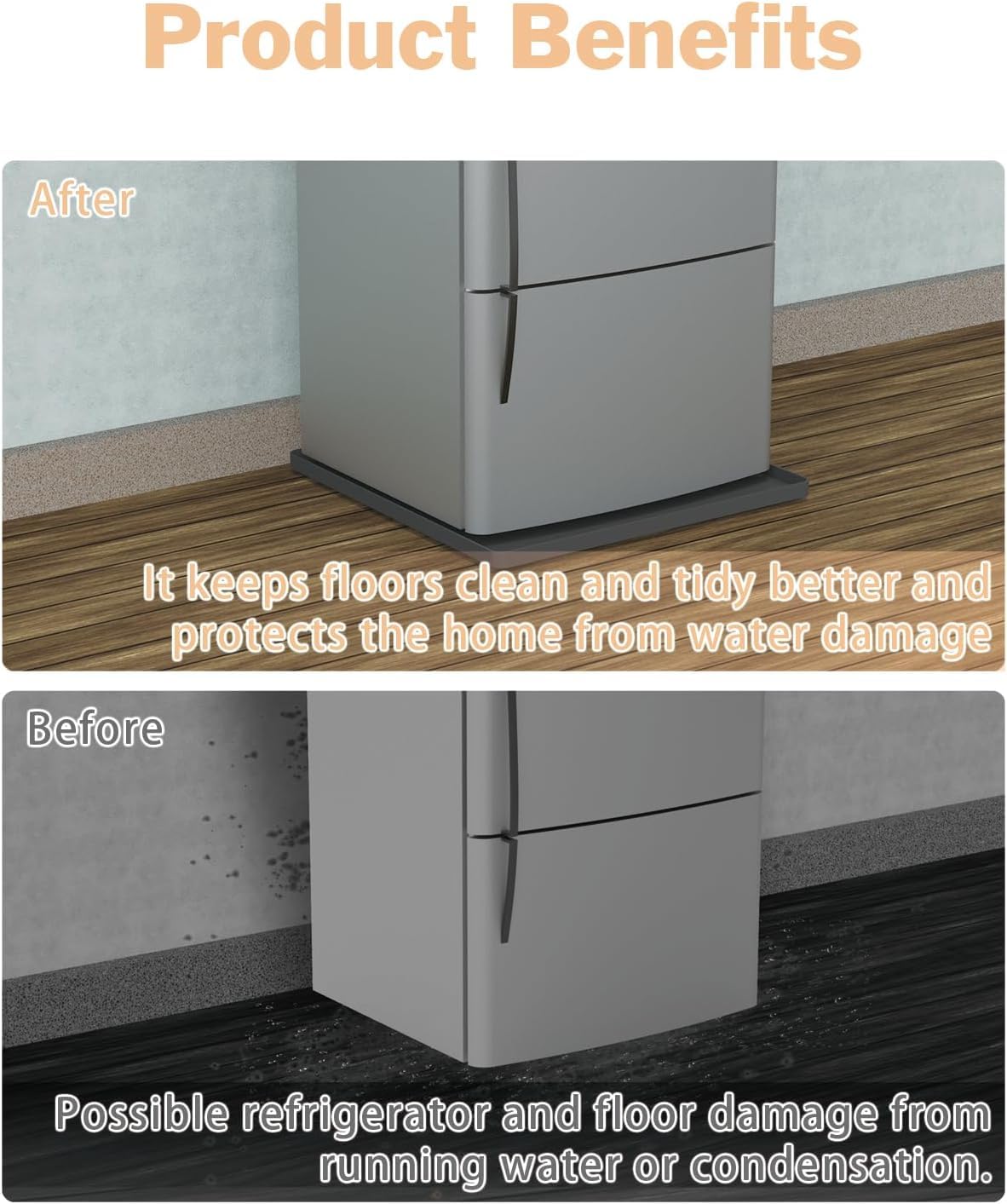 HOUSEASSIST Mini Fridge Silicone Mat with Raised Edges 24" x 24" Water Leakage Moldy and Floor Damage for Elecrical Equipment Such as Washing Machines Dryer Mini Fridge