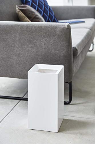 Yamazaki Home Trash Can - Modern Open Top Garbage Waste Bin Basket with Handle, Plastic, Short, 2.4 gallons, 9 liters, Handles, Lid, No Assembly Req., White