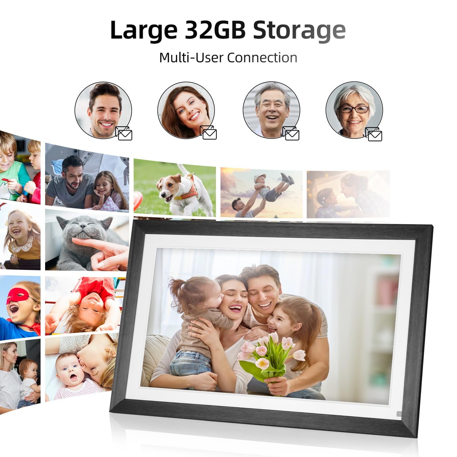 Electric Album, 100β240 V, Auto Photo Rotation, 15.6 in. Electric Photo Frame Wooden Frame for Home (US Plug)