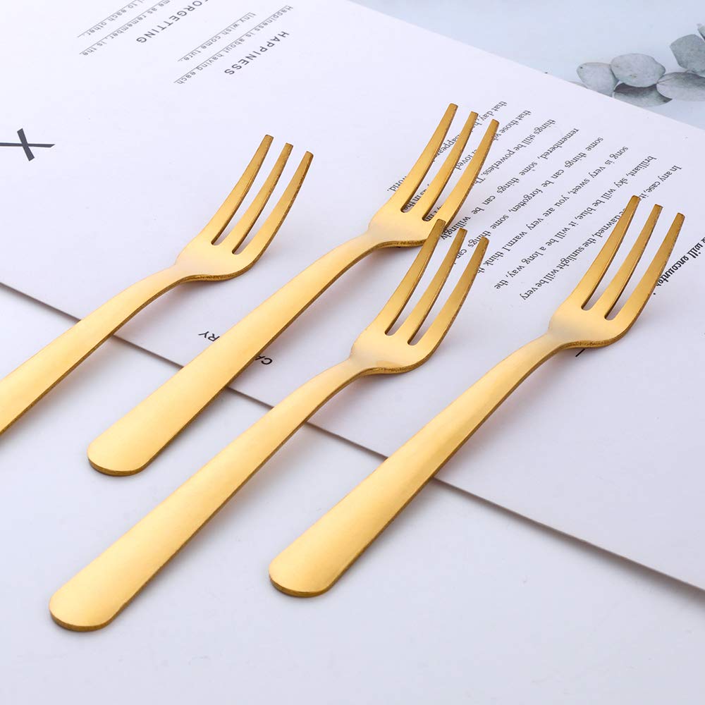 Fruit Fork Salad Pastry Small Oyster Forks 12 Pieces, BUY&USE 5.5-Inch Stainless Steel Gold Flatware