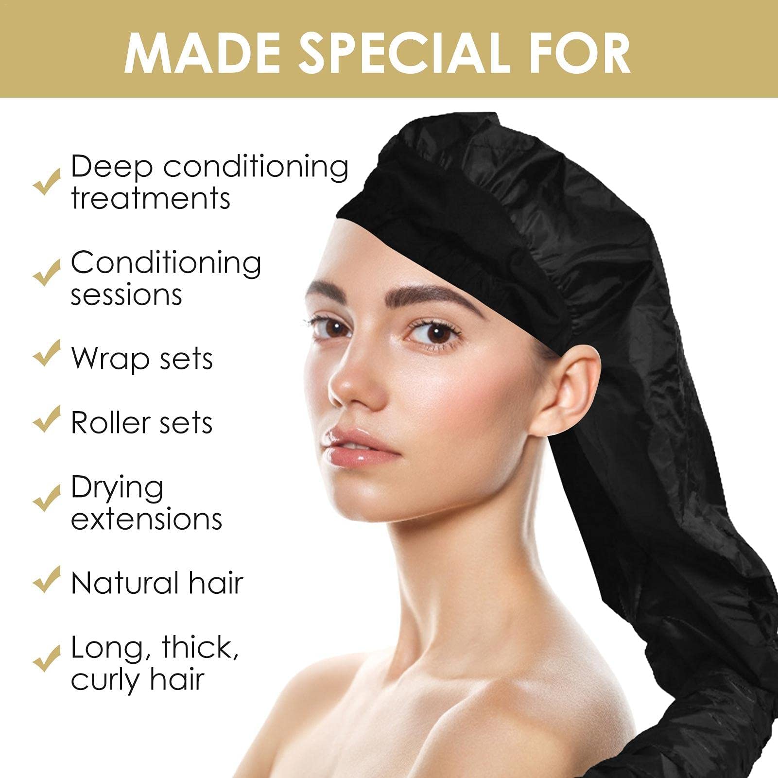 YangMeng Portable Hair Dryer Cap- Relax, Speeds Up Drying Time at Home, Easy to Use for Styling, Curling and Deep Conditioning - Soft, Adjustable, Fits to All Small or Big Heads, Rollers(Black)