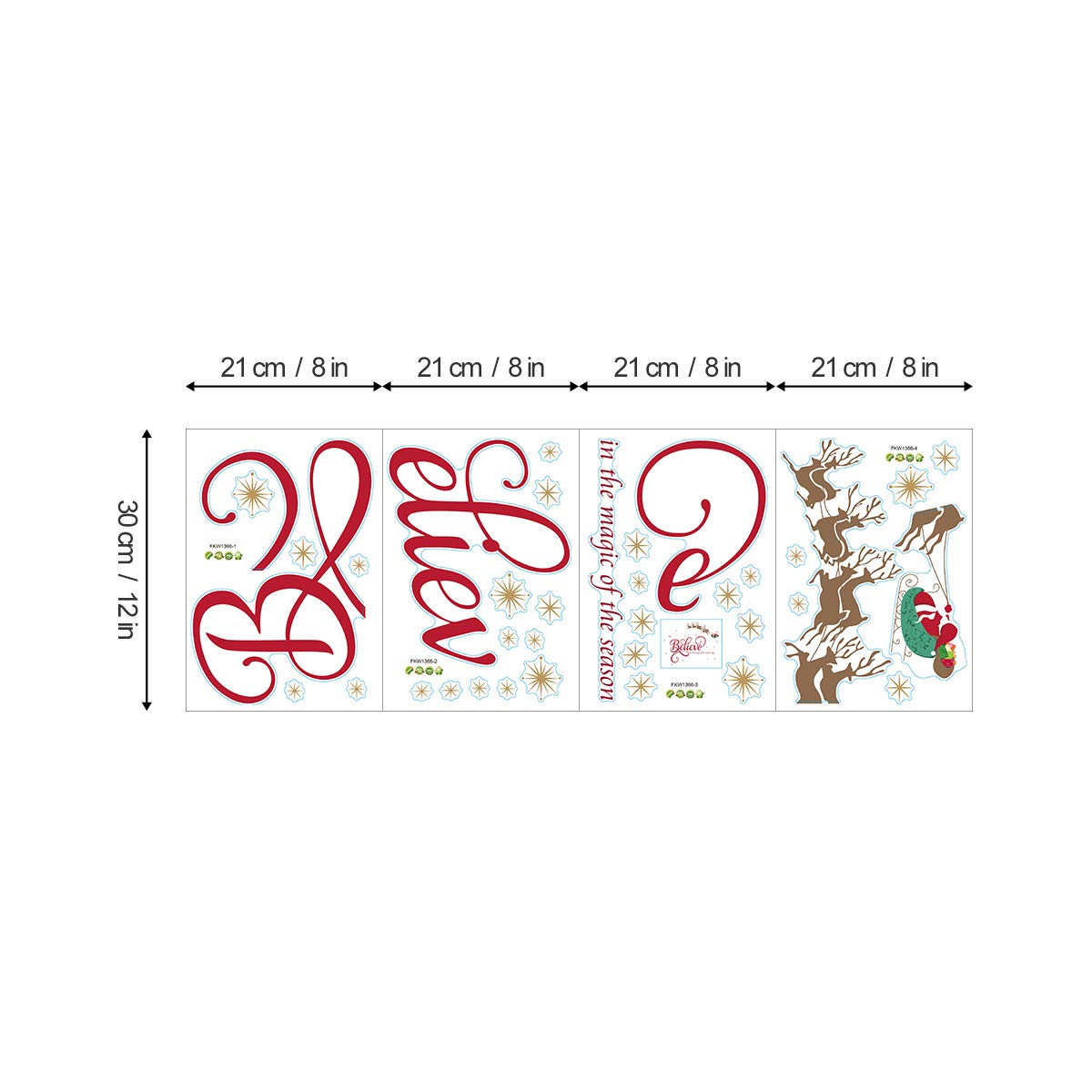 ufengke "Believe Quote Wall Stickers Santa Claus Reindeer Snowfalkes Window Clings Decal for Showcase Home Decor Merry Christmas Decoration