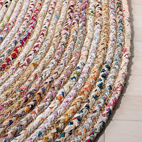SAFAVIEH Cape Cod Collection Area Rug - 5' x 8' Oval, Beige & Multi, Handmade Boho Braided Jute & Cotton, Ideal for High Traffic Areas in Living Room, Bedroom (CAP202B)