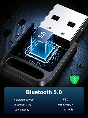 UGREEN USB Bluetooth Adapter for PC Bluetooth 5.0 Dongle Receiver Support Windows 11/10/8.1/7 Desktop Laptop Compatible with Headphones Printer Speaker Mouse Keyboard PS4/ Xbox Controllers