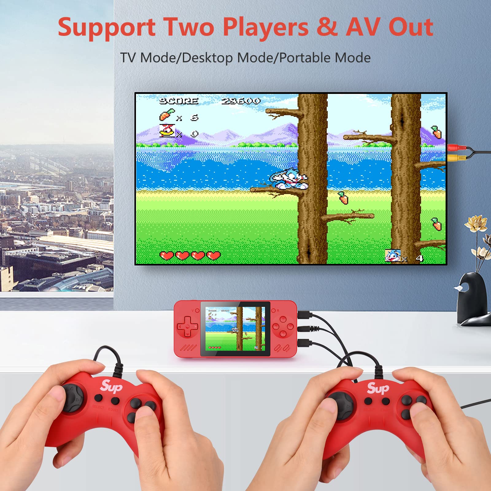 Handheld Game Console - 3.5 ’’ HD Screen Portable Retro Handheld Video Games with 600 Classical FC Games 5000mAh Rechargeable Battery Support for Connecting TV Best Gift for Kids(Red)