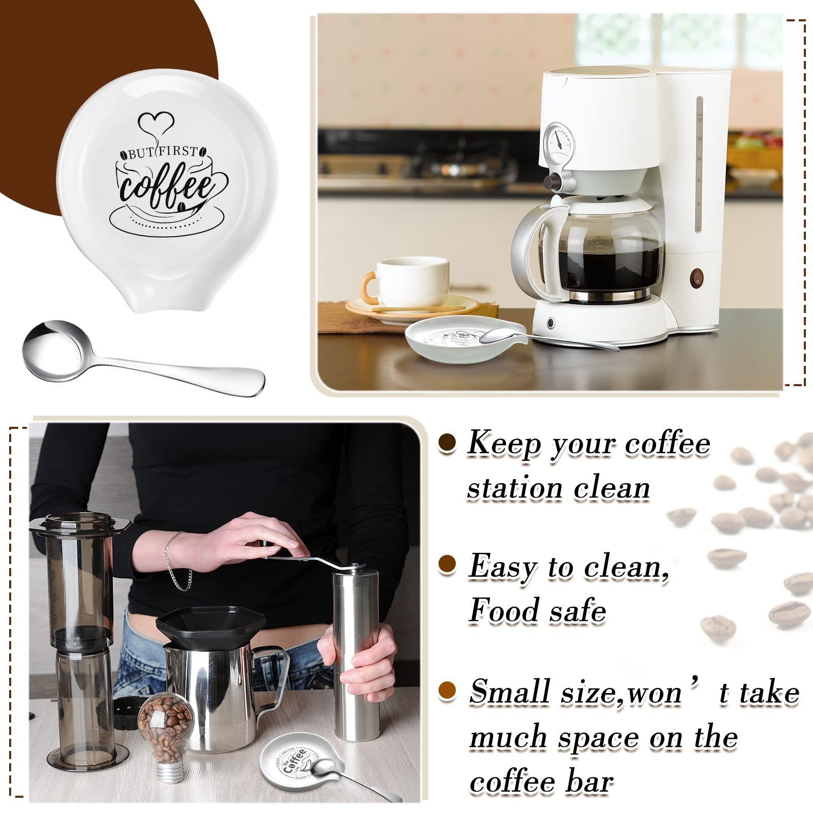 Gandeer 4 Pieces Coffee Spoon Rest and Spoon Funny Coffee Quote Ceramic Coffee Spoon Holder Rests for Coffee Station Decor Stove Top Countertop Kitchen Accessories Nice Present for Coffee Lovers