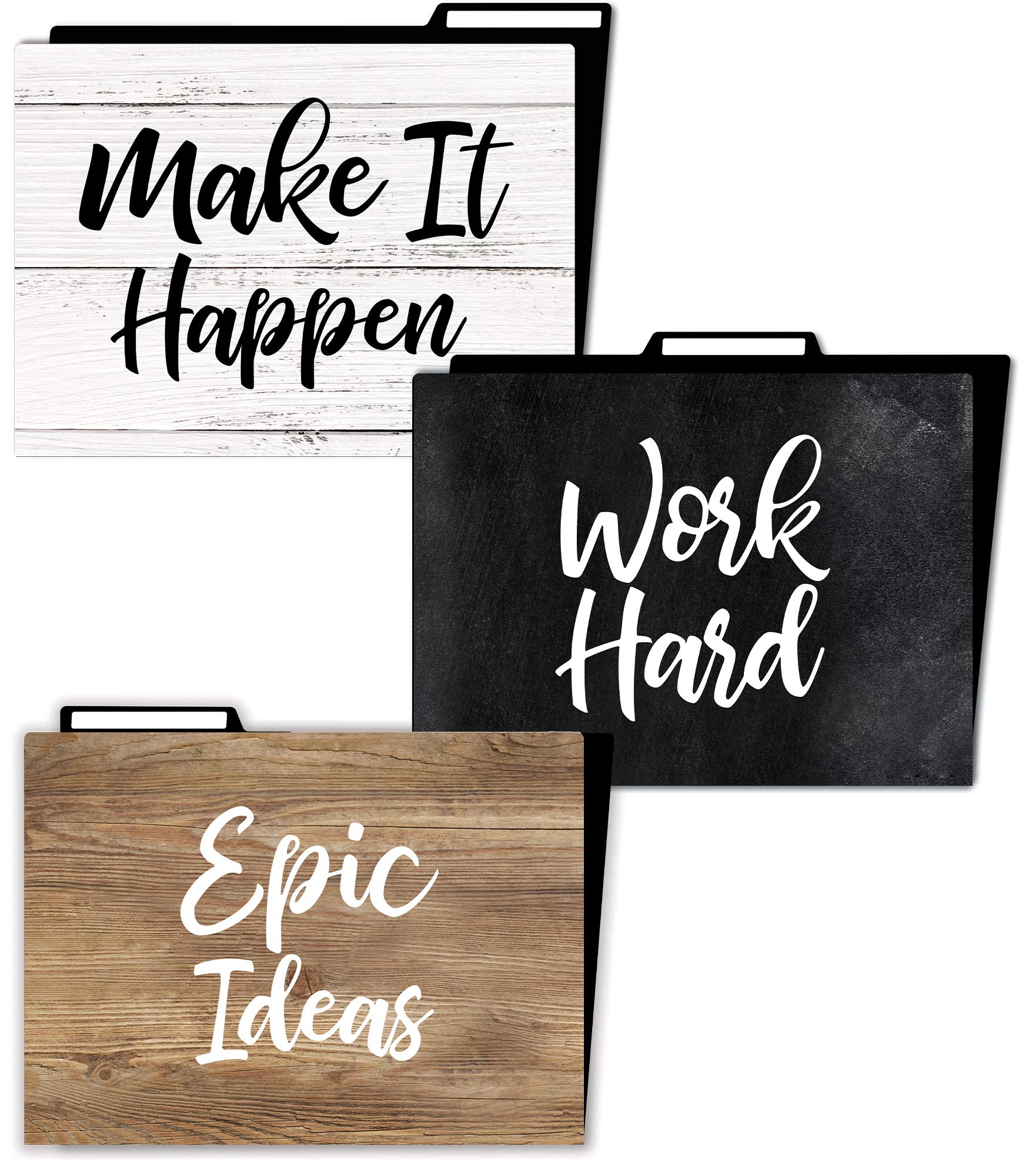 Schoolgirl Style Industrial Cafe File Foldersâ11.75" x 9.5" Motivational Brown, White, Black File Folders for Filing Cabinet, Office or Classroom File Organization (6-Pack)