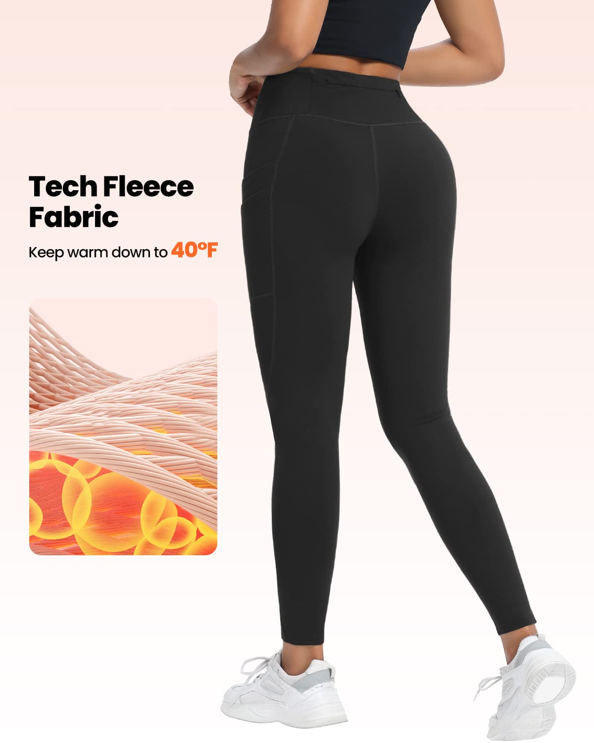 GYM RAINBOW Women's Fleece Lined Leggings Water Resistant High Waisted Thick Thermal Tights Winter Hiking Pants with Pockets(#1 Black,Medium)